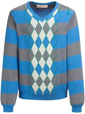 Marni Argyle Intarsia-knit Jumper - Blue