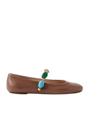 GIANVITO ROSSI Shanti Embellished Leather Ballet Flats Tan