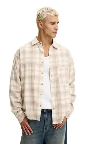 COTTON ON Tribeca Long Sleeve Shirt - Stone Check