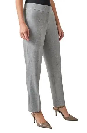 KASPER Flat Front Slim Trousers - Grey/ Black