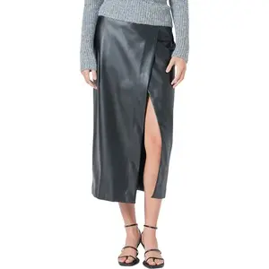 Endless Rose Faux Leather Midi Skirt