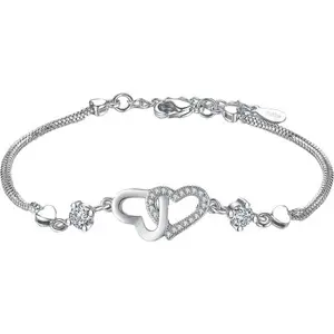 DLORIA Hollywood Sensation I Love You Bracelet With Cubic Zirconia - Silver