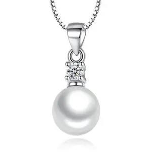 DLORIA Hollywood Sensation White Gold Pearl Pendant Necklace With Zirconia - Silver