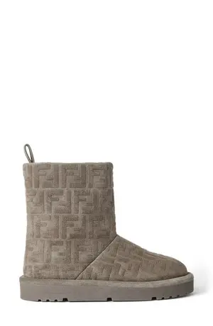 Fendi Ff Logo Shearling-lined Bootie - Steel/latte