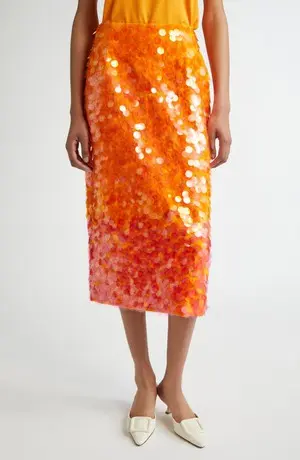 Carolina Herrera Ombré Paillette Skirt - Marigold Multi