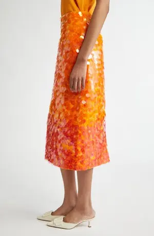 Carolina Herrera Ombré Paillette Skirt - Marigold Multi
