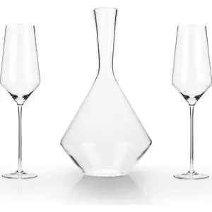 VISKI Raye Crystal 3-piece Angled Bordeaux Decanter And Wine Glass Set - Clear