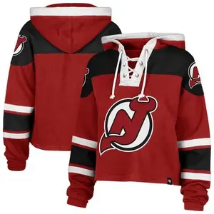 '47 New Jersey Devils Cropped Superior Lacer Pullover Hoodie - Red