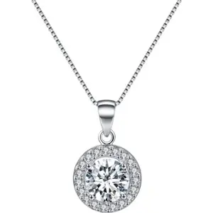 DLORIA Hollywood Sensation Round Halo Pendant Necklace - Silver