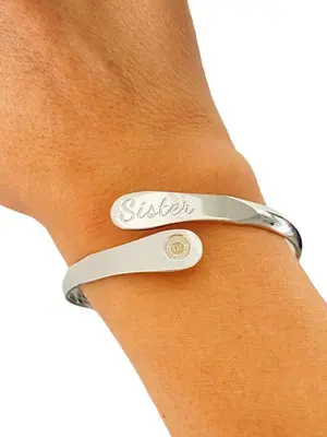 DLORIA Sister Engraved Cuff Bracelet - Silver