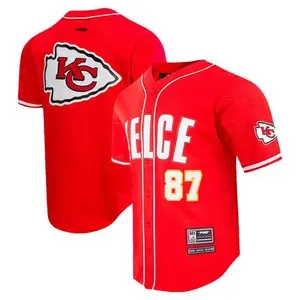 PRO STANDARD Travis Kelce Kansas City Chiefs Mesh Button-up Baseball Jersey - Red
