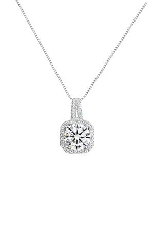 DLORIA Hollywood Sensation Two Carat Halo Cubic Zirconia Pendant Necklace - Silver