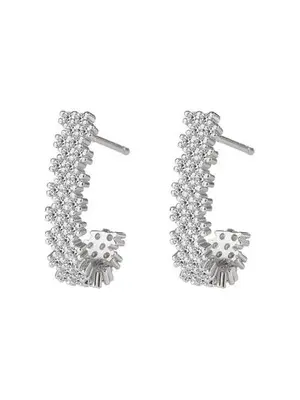 DLORIA Hollywood Sensation Cubic Zirconia J Hoop Earrings - Silver