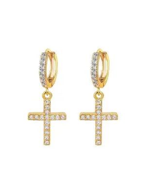 DLORIA Hollywood Sensation Cross Dangle Earrings With Zirconia - Gold