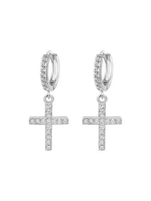 DLORIA Hollywood Sensation Cross Dangle Earrings With Zirconia - Silver