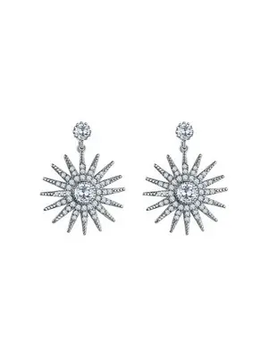 DLORIA Star Dangle Earrings With White Diamond Cubic Zirconia - Silver