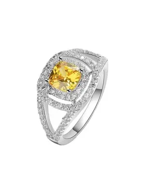 DLORIA Hollywood Sensation Citrine Ring With Zirconia - Silver