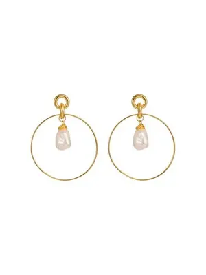DLORIA Hollywood Sensation Drop Hoop Earrings With Simulated Pearl - Gold