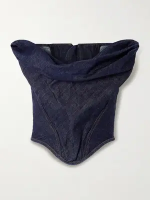 Magda Butrym Strapless Cropped Denim Bustier Top