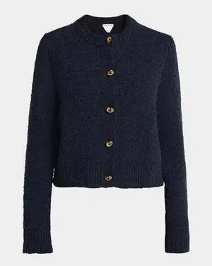 Bottega Veneta Bottega Veneta Knot-Button Boucle Knit Cardigan Navy
