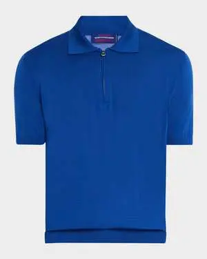Stefano Ricci Men & Apos;s Quarter-zip Short-sleeve Polo Sweater Medium Blue