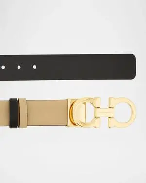 FERRAGAMO Ferragamo Mediterranean Gancini Leather Skinny Belt Gray