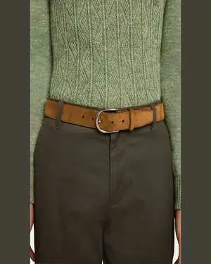 Brioni Suede Belt With Round Buckle - Brown
