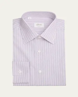 Brioni Giza 87 Cotton Multi-stripe Dress Shirt Lilac