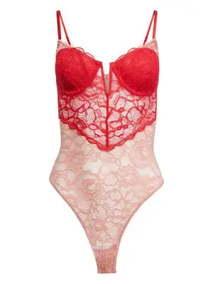FLEUR DU MAL Bouquet Lace Heart Bodysuit - Red