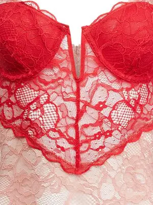 FLEUR DU MAL Bouquet Lace Heart Bodysuit - Red