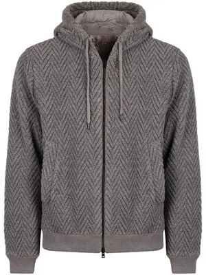 Herno Herringbone Pattern Zip-up Jacket With Drawstring Hood