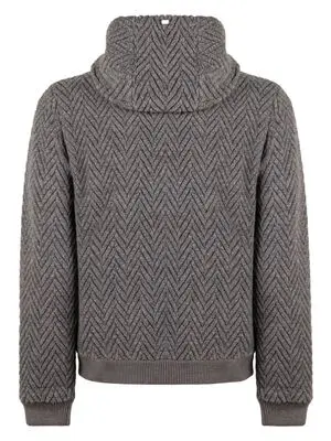 Herno Herringbone Pattern Zip-up Jacket With Drawstring Hood