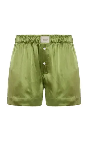 Comme Si Classica Silk Charmeuse Boxer Shorts Green