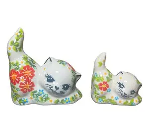 LIDIA'S POLISH POTTERY Set Of 2 Cats - One-color