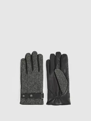 REISS Vaughn Leather And Wool-blend Herringbone Gloves