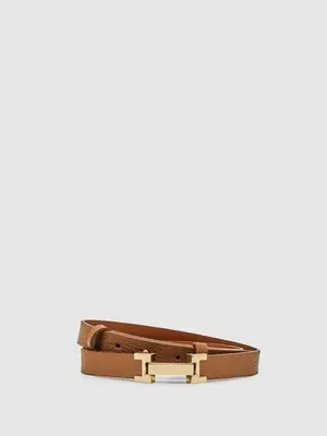 REISS Hayley Leather Square Hinge Belt - Tan