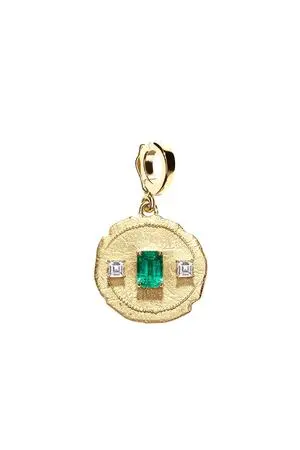 AZLEE Trio Small Emerald Coin Charm - 18k Yellow Gold & Emerald
