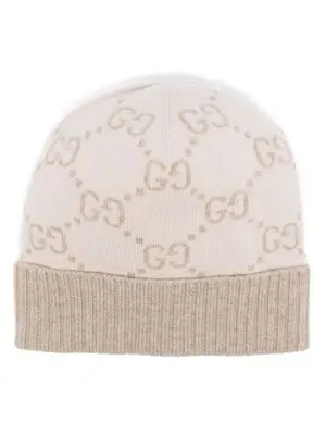 Gucci Gg-jacquard Cashmere Beanie - Neutrals
