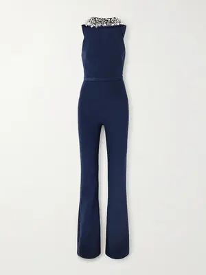 Safiyaa Luna Embellished Crepe Jumpsuit - Blue