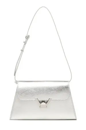 COCCINELLE Coccinelle Dew Foldover Top Small Shoulder Bag - Silver