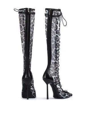 LE SILLA 120mm Colette Leopard Print Boots - Black