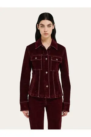 FERRAGAMO Flocked Cotton Trucker Jacket - Burgundy