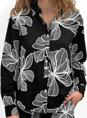 Allison Nina Embroidered Shirt - Black