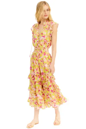 Allison Misha Tropical Flowers Print Midi Dress - Natural