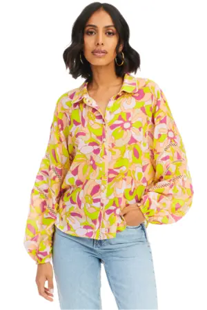 Allison Lilian Tropical Flowers Blouse - Natural