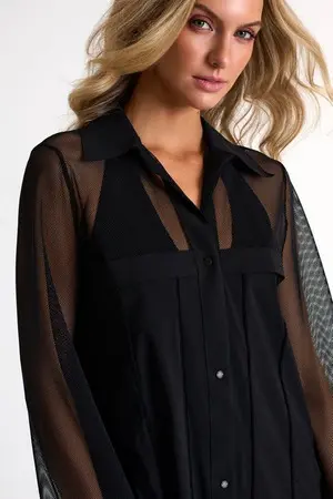Shan Grid Mesh Beach Shirt-dress
