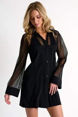 Shan Mesh Shirt Dress - Black