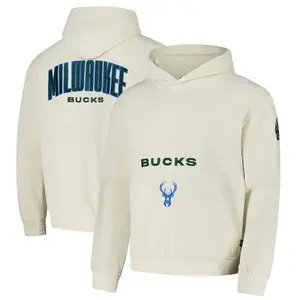 THE WILD COLLECTIVE Milwaukee Bucks Corduroy Pullover Hoodie - Cream