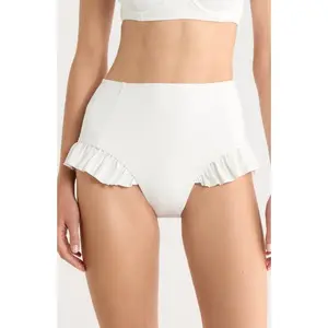 HUTCH Ruffle High-waisted Bikini Bottoms - Ivory Solid