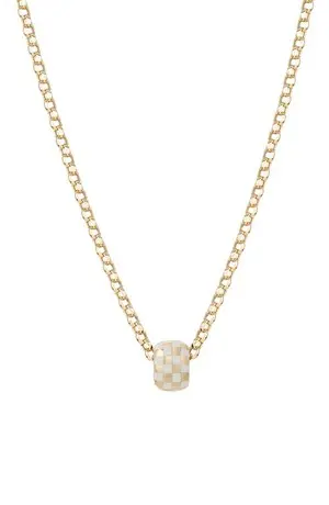 Adina Reyter White Enamel Checkerboard Rolo Necklace - Yellow